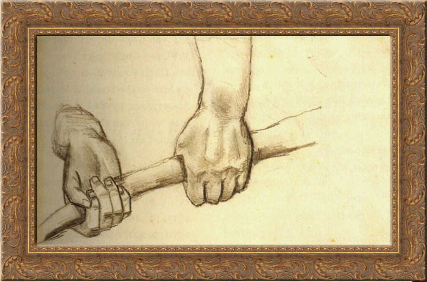 Two Hands with a Stick 24x18 Gold Ornate Wood Framed Canvas Art by ...