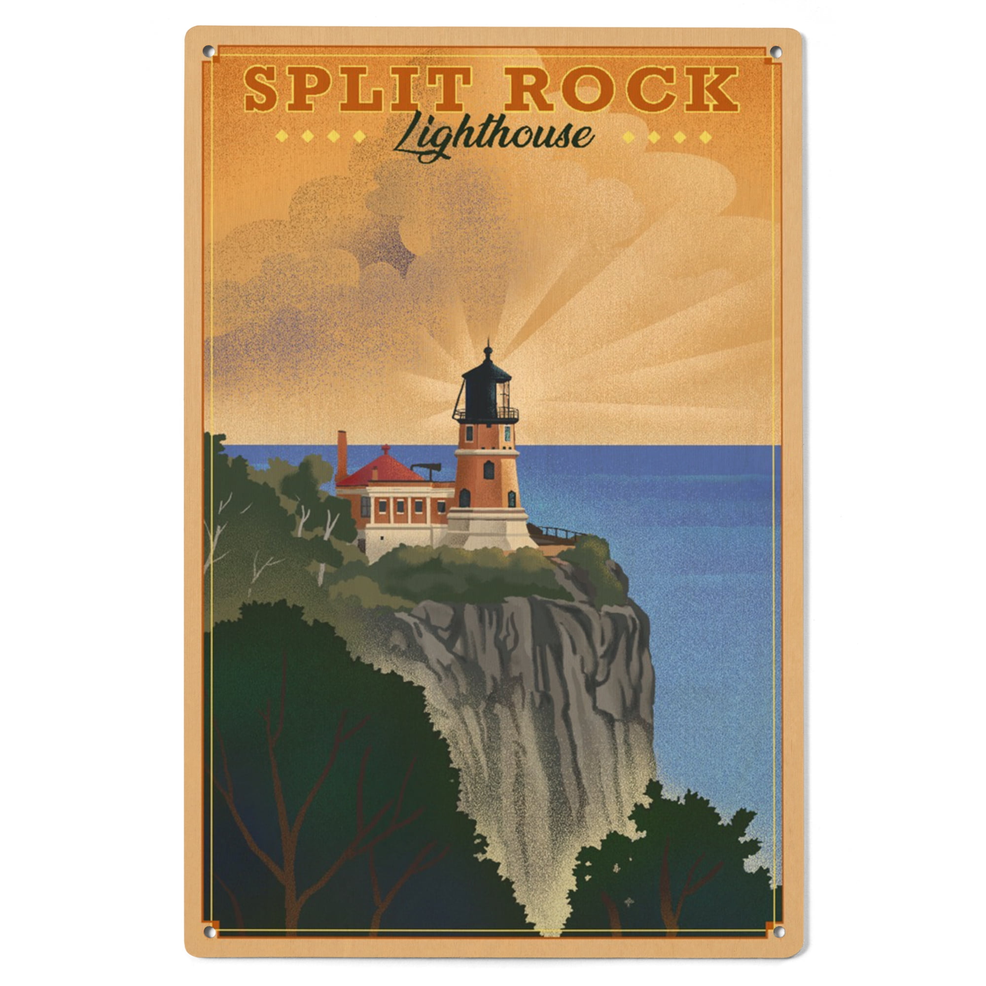 Two Harbors, Minnesota, Split Rock Lighthouse, Lithograph Birch Wood ...