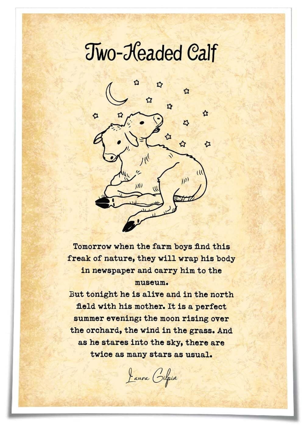 Two Headed Calf Poem Wall Art poster Quotes Wall Art Poetry Posters ...