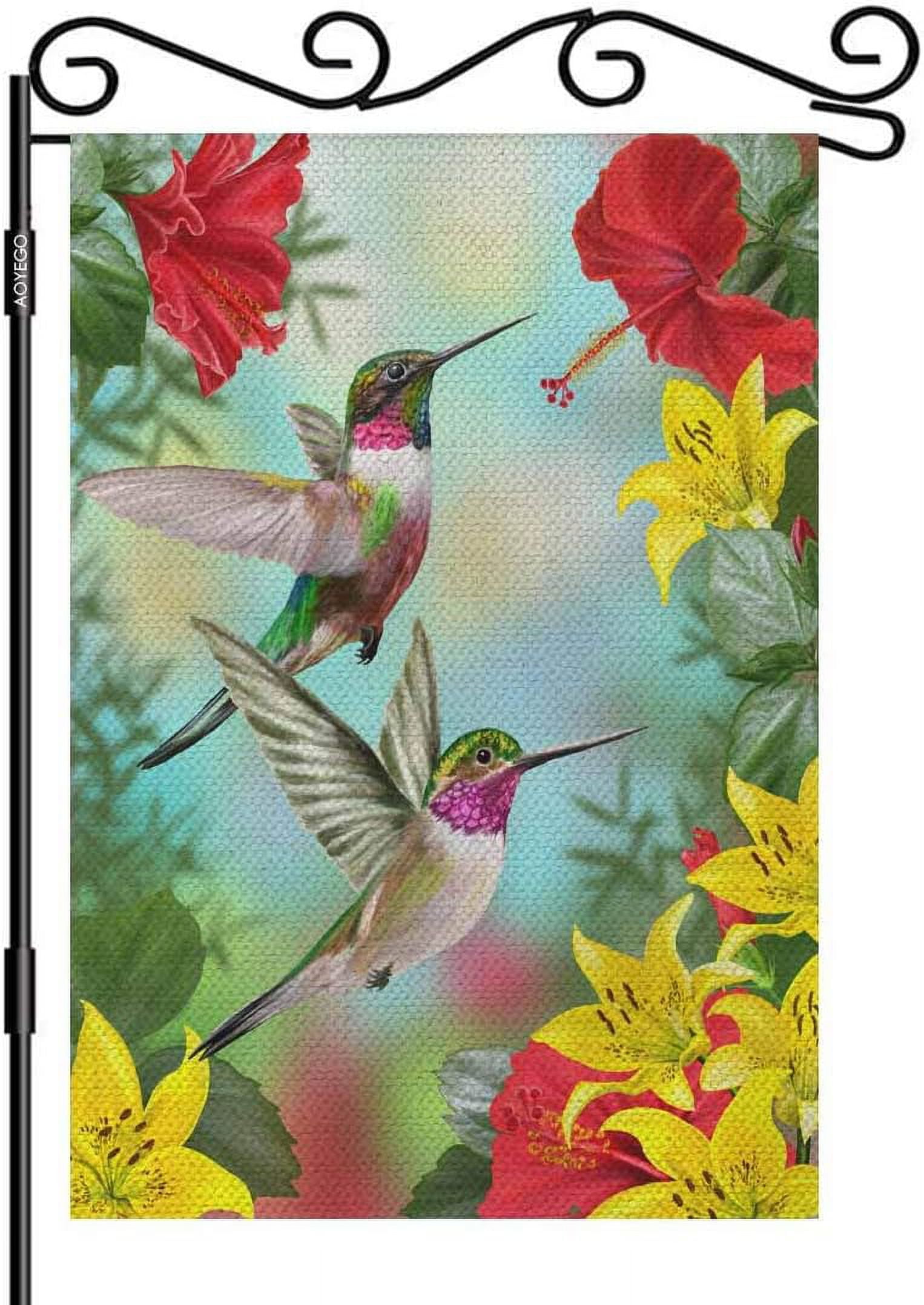 Two Hummingbirds Small Garden Flag Vertical Double Sided Red Flowering ...