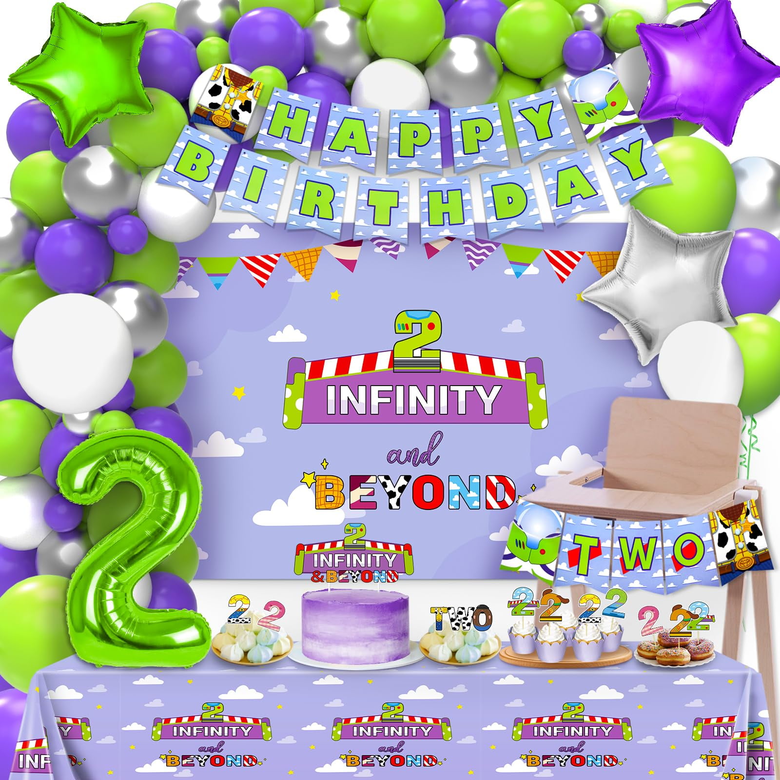 Two Infinity and Beyond Birthday Decorations Include 2nd Happy Birthday ...