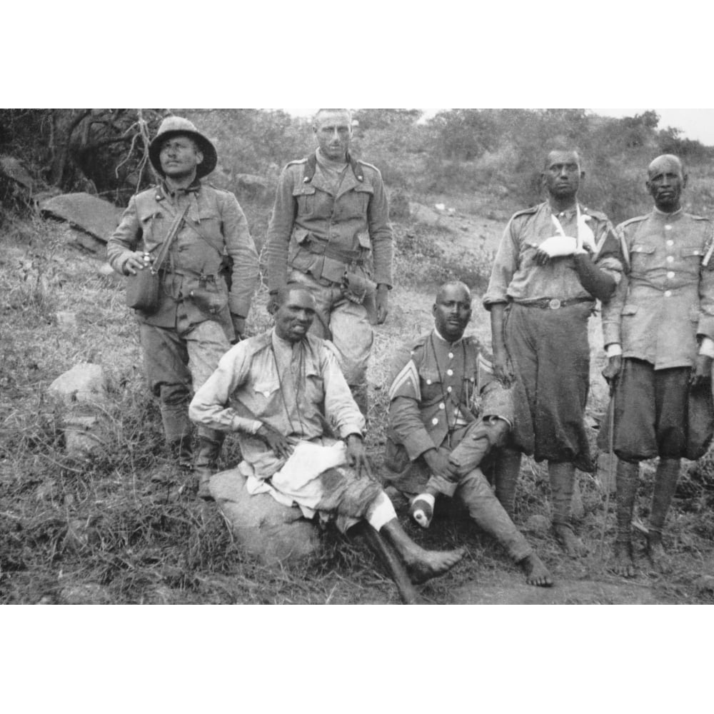 Two Italian Soldiers With Four Wounded Barefoot Ethiopian Pows. Italo ...