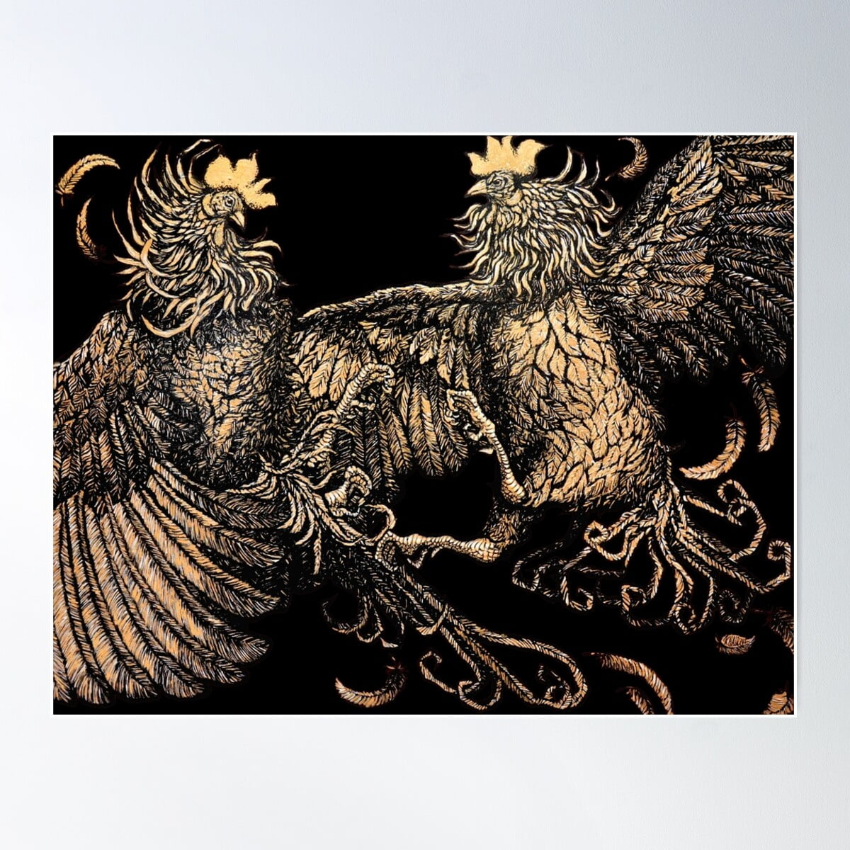 Two Kings - Roosters Poster Wall Art, Modern Wall Decor For Living Room ...