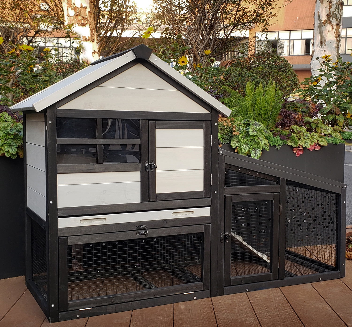 Two-Layer Outdoor & Indoor Rabbit Hutch with Waterproof Roof, No-Leak ...