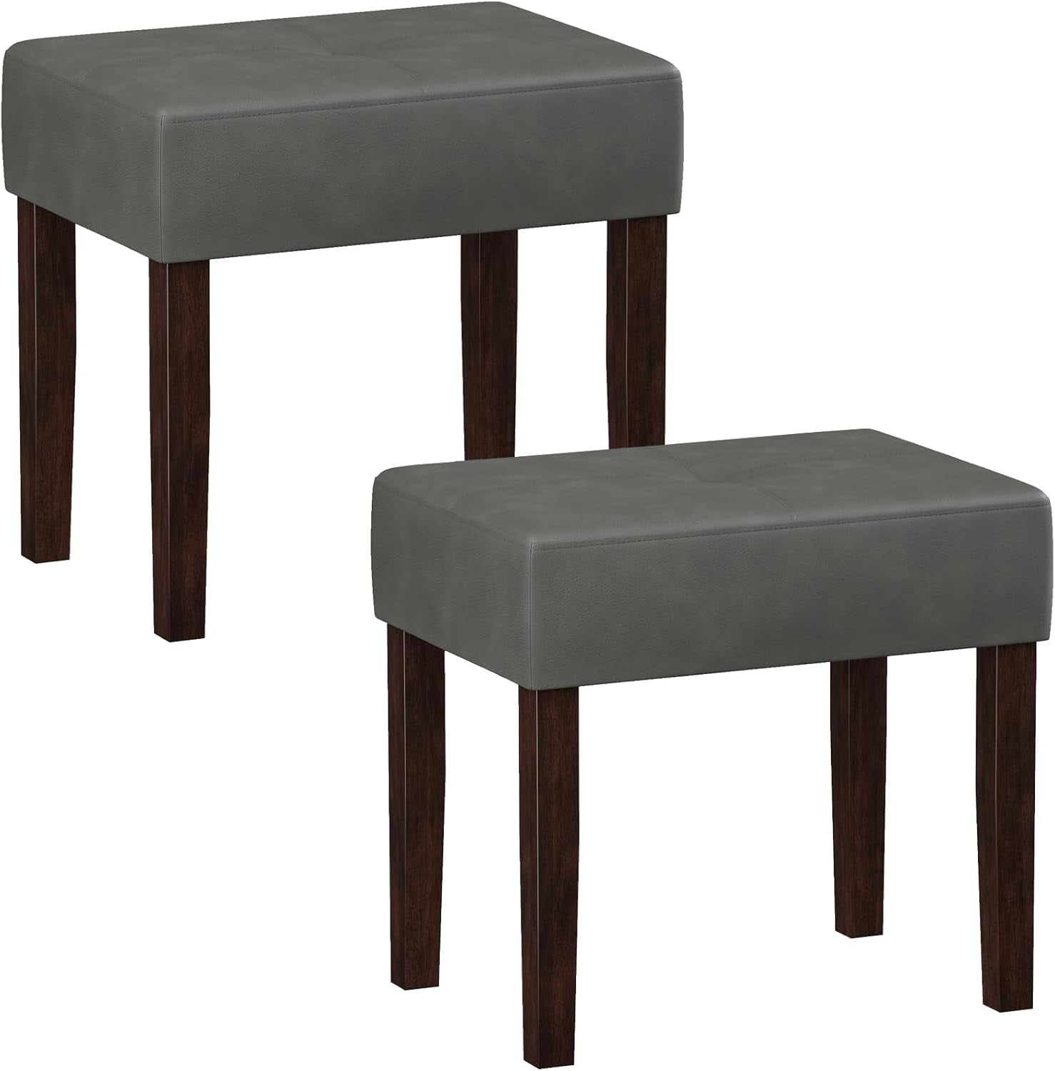 Two Leather Vanity Stool, 20 Inch Wide Rectangle Ottoman Bench for ...