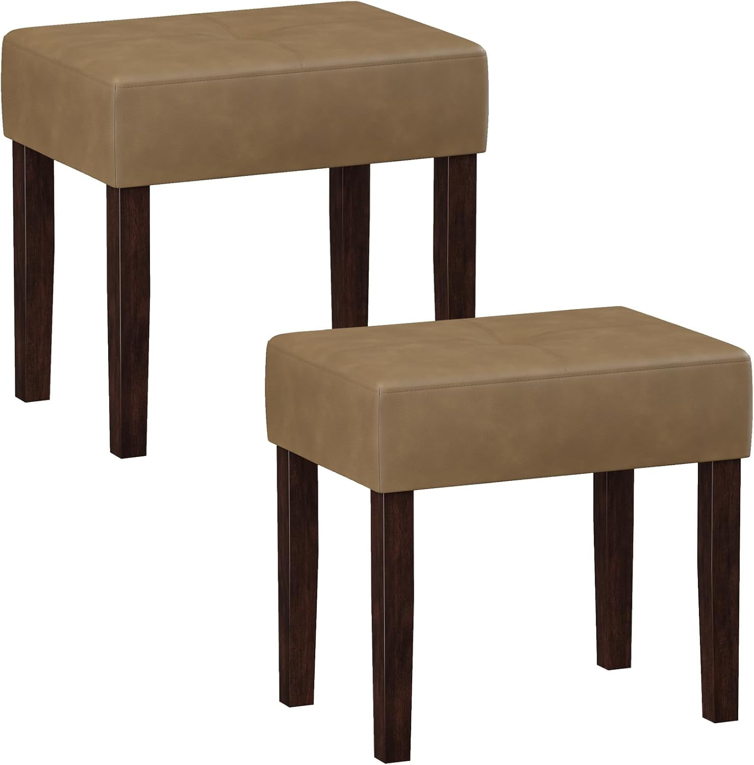 Two Leather Vanity Stools, 20 Inch Wide Rectangle Ottoman for Makeup ...