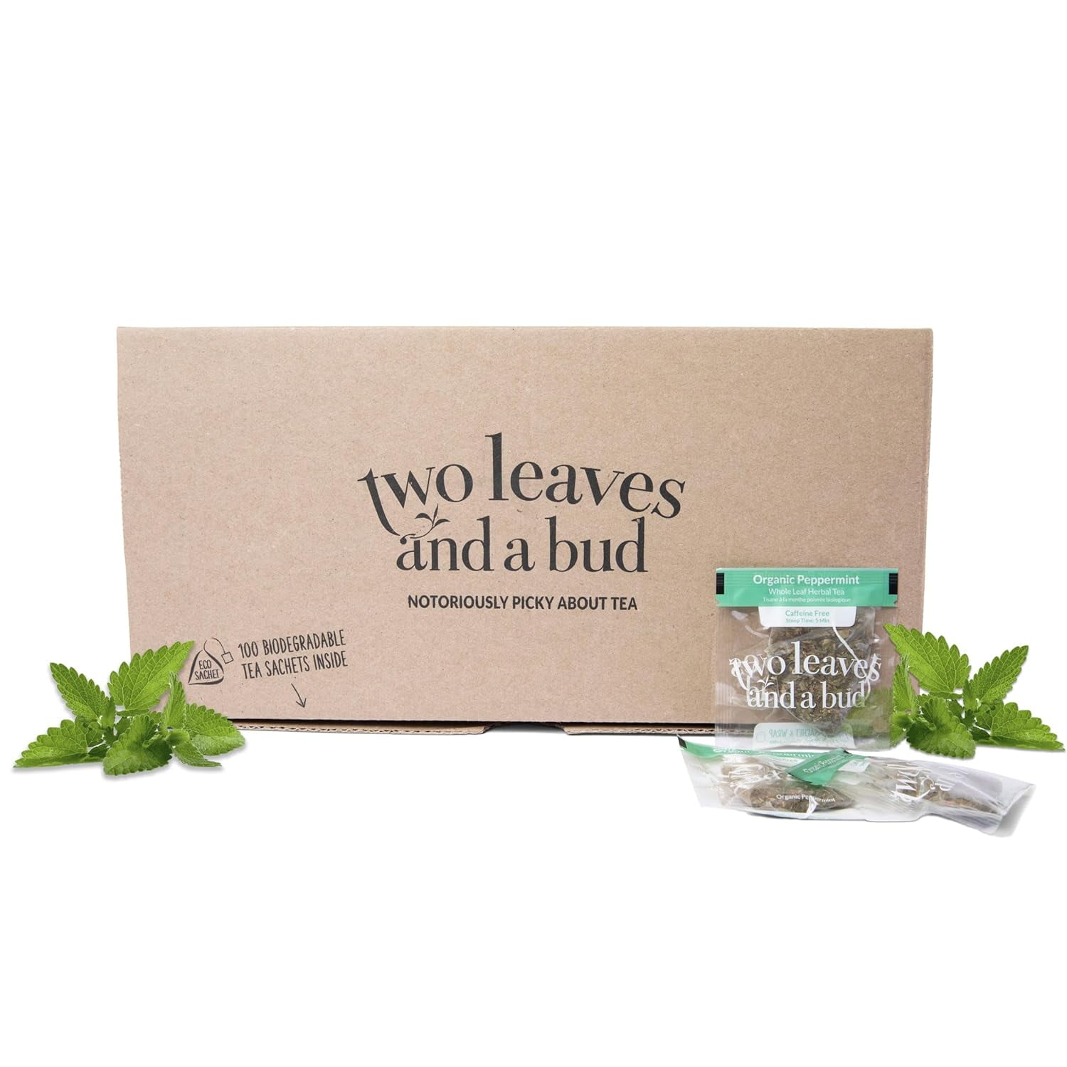 Two Leaves and a Bud Organic Peppermint Tea Bags, Naturally Caffeine ...