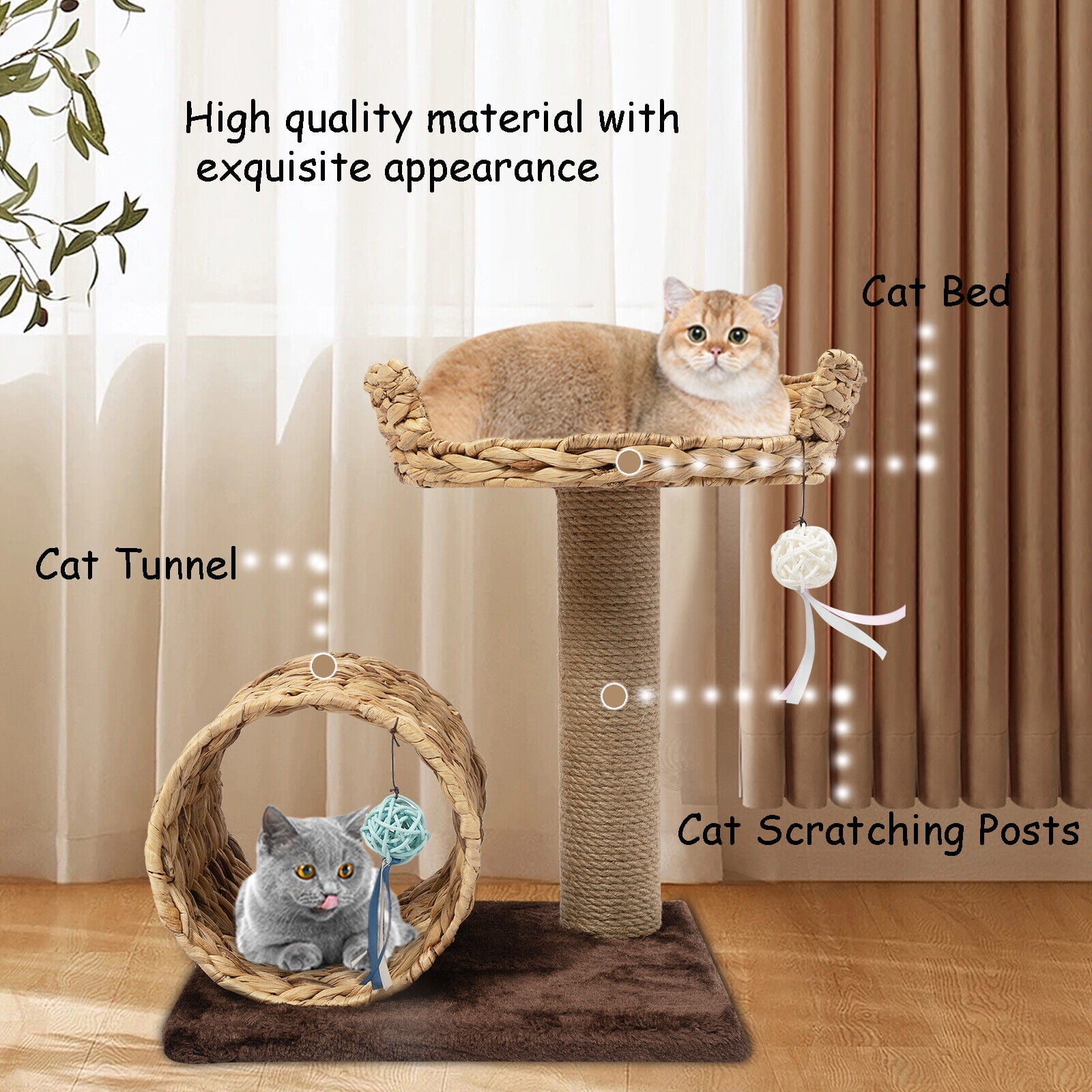 Two-Level Cat Tree Tower Pet Climbing Scratching Furniture with 2 Toy ...