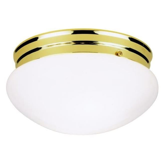 Two Light Indoor Flush Mount Ceiling Fixture, Polished Brass with White ...