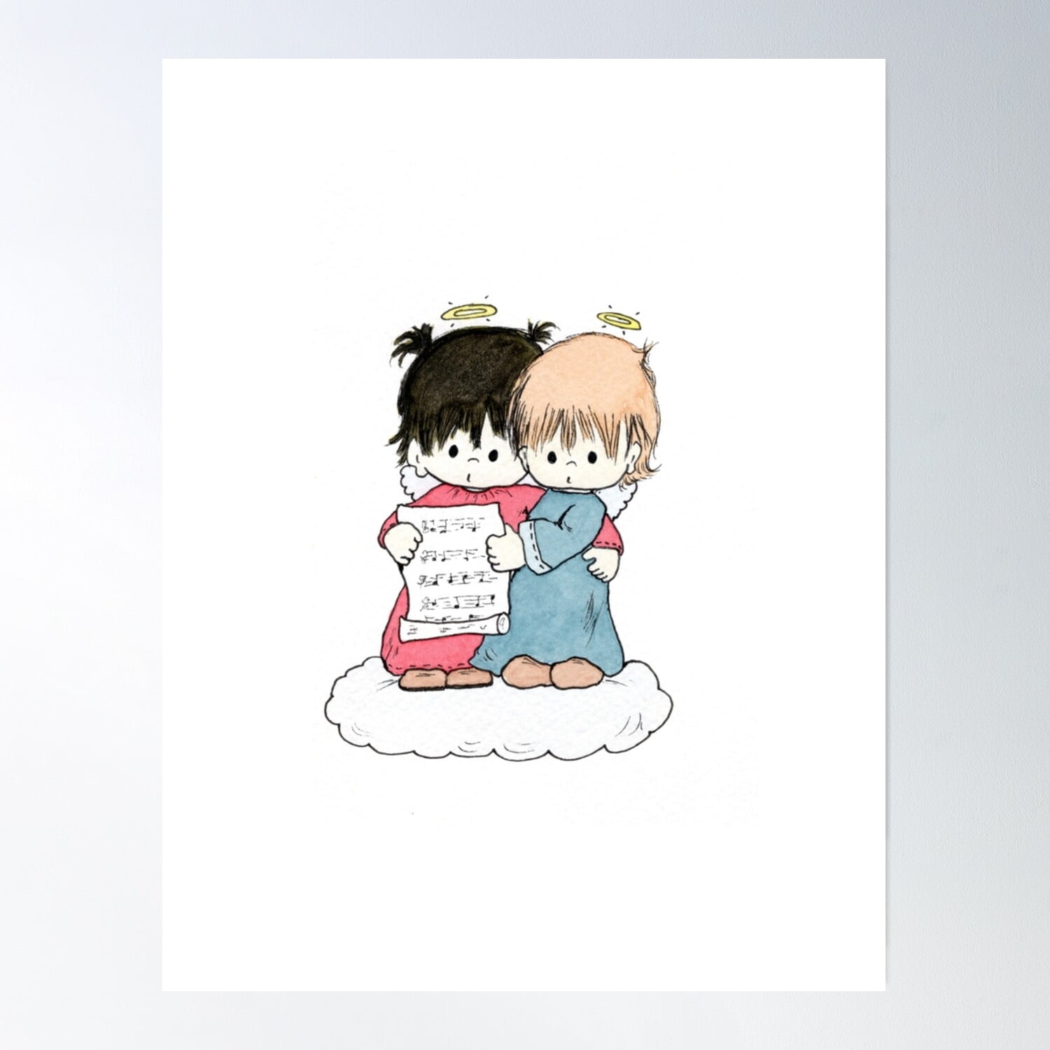 Two Little Angels On A Cloud Poster Wall Art, Modern Wall Decor, 8x12 ...