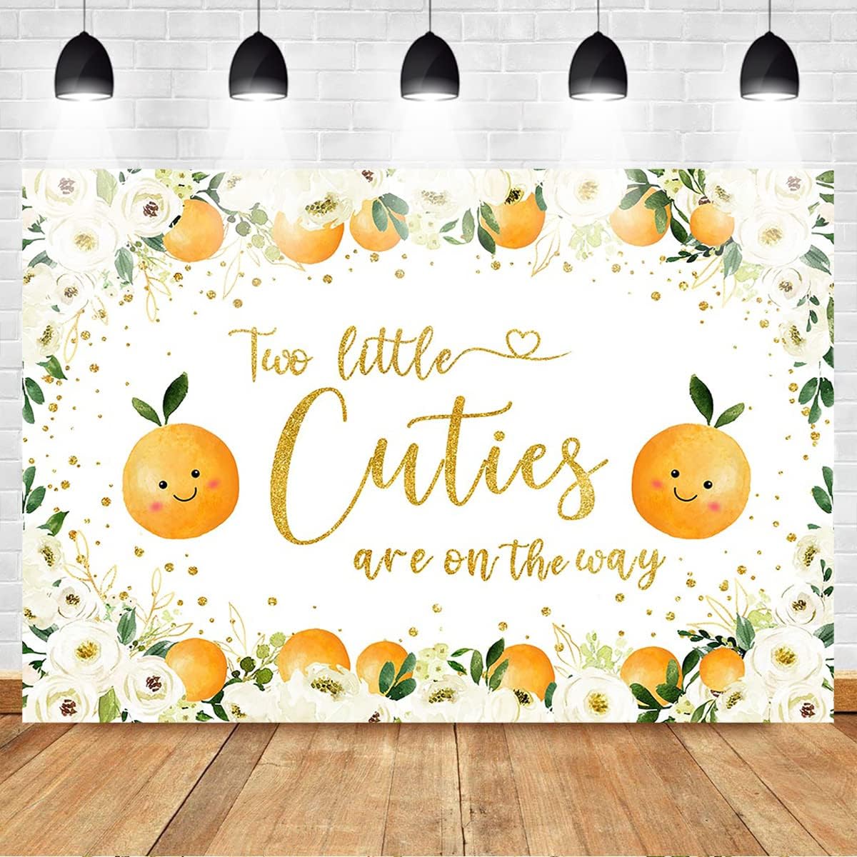 Two Little Cutie Baby Shower Backdrop Floral Orange Twins Baby Shower ...