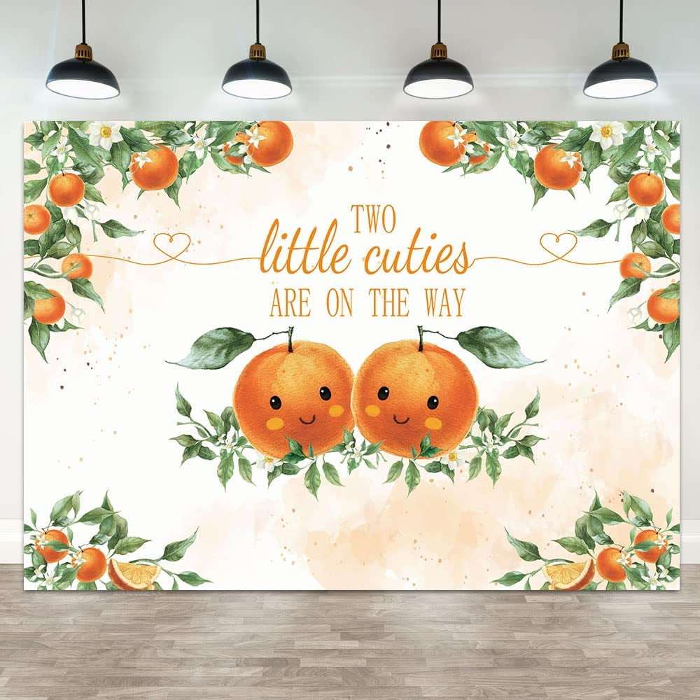 Two Little Cuties Backdrop Twins Orange Cuties Baby Shower Background ...