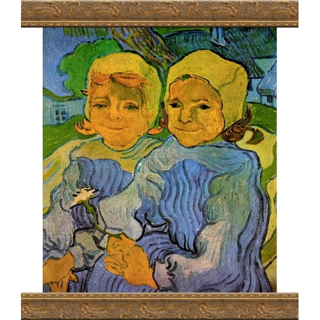 Two Little Girls 24x20 Gold Ornate Wood Framed Canvas Art by Vincent ...