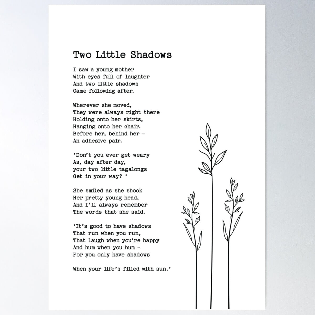 Two Little Shadows Poem | Nursery Poem Print | Mom Birthday Gift | Printable Wall Art Poster ...