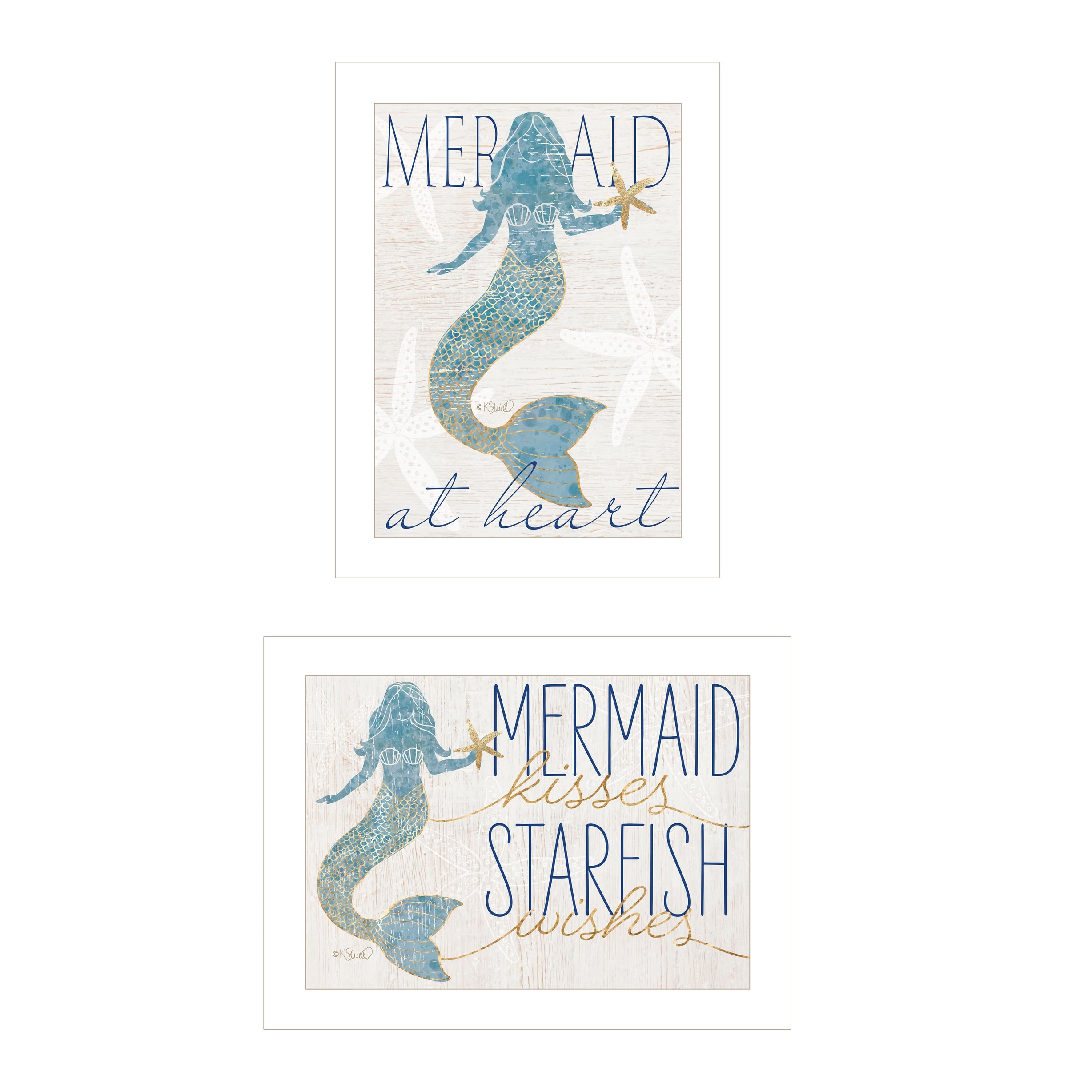 Two Mermaids by Kate Sherrill Framed Print Wall Art Wood Multi-Color ...