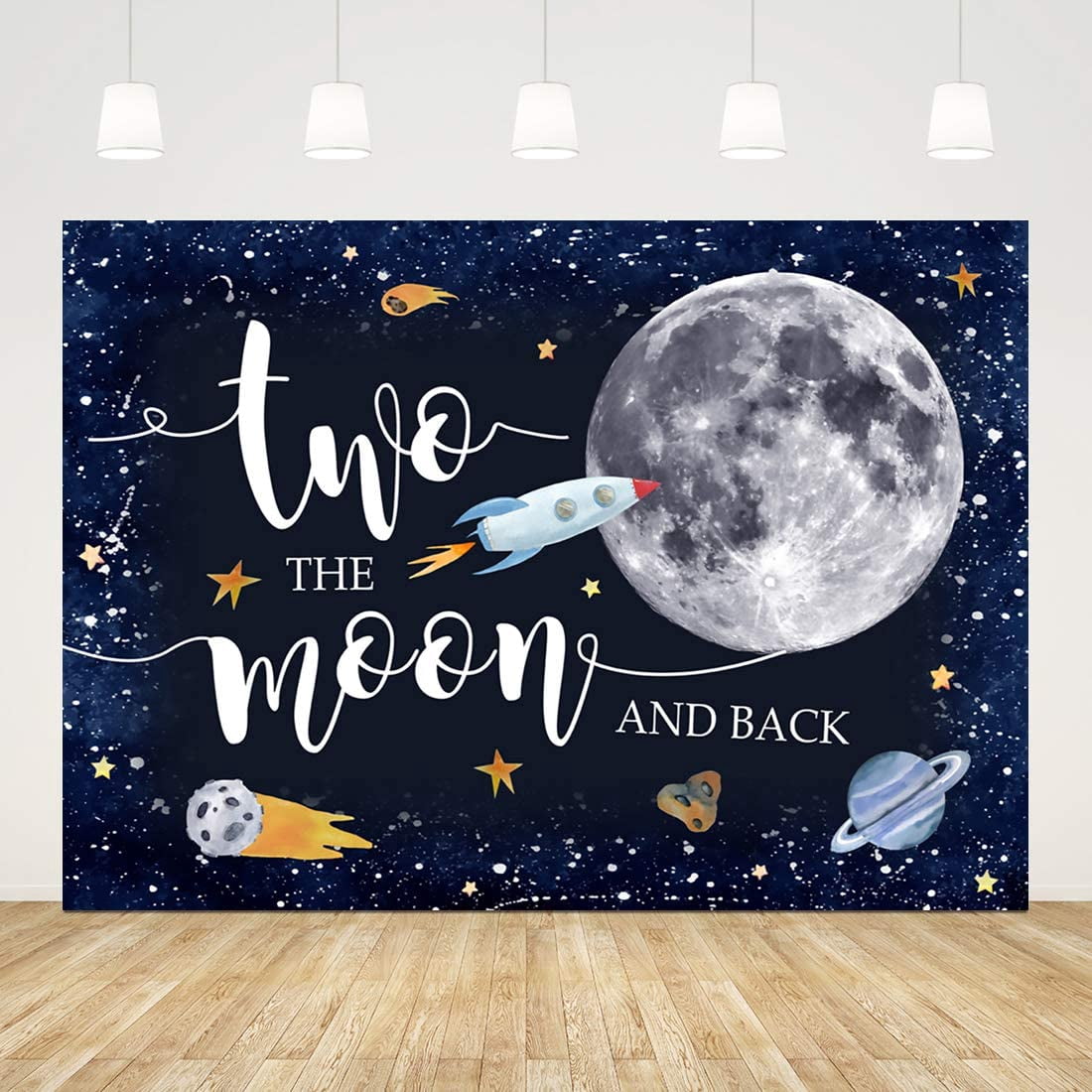 Two The Moon 2nd Birthday Backdrop for Boy Outer Space Rocket Astronaut ...