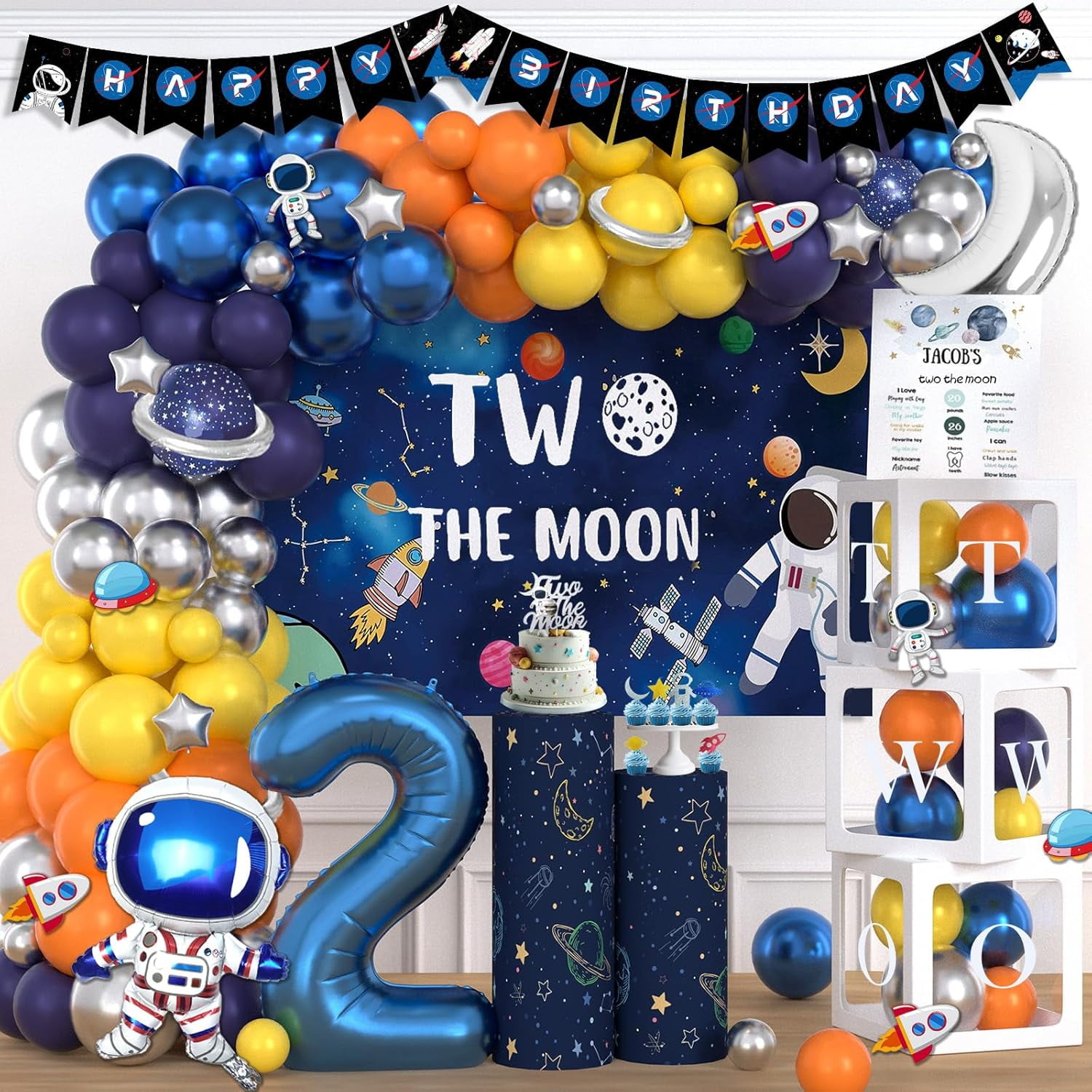 Two the Moon Birthday Decorations Boy, Outer Space 2nd Party ...