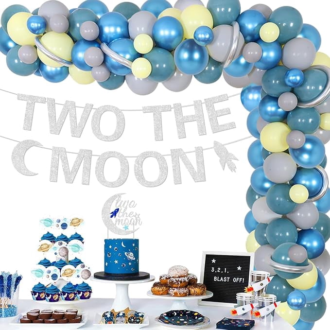 Two The Moon Birthday Decorations with TWO THE MOON Banner Cake Topper ...