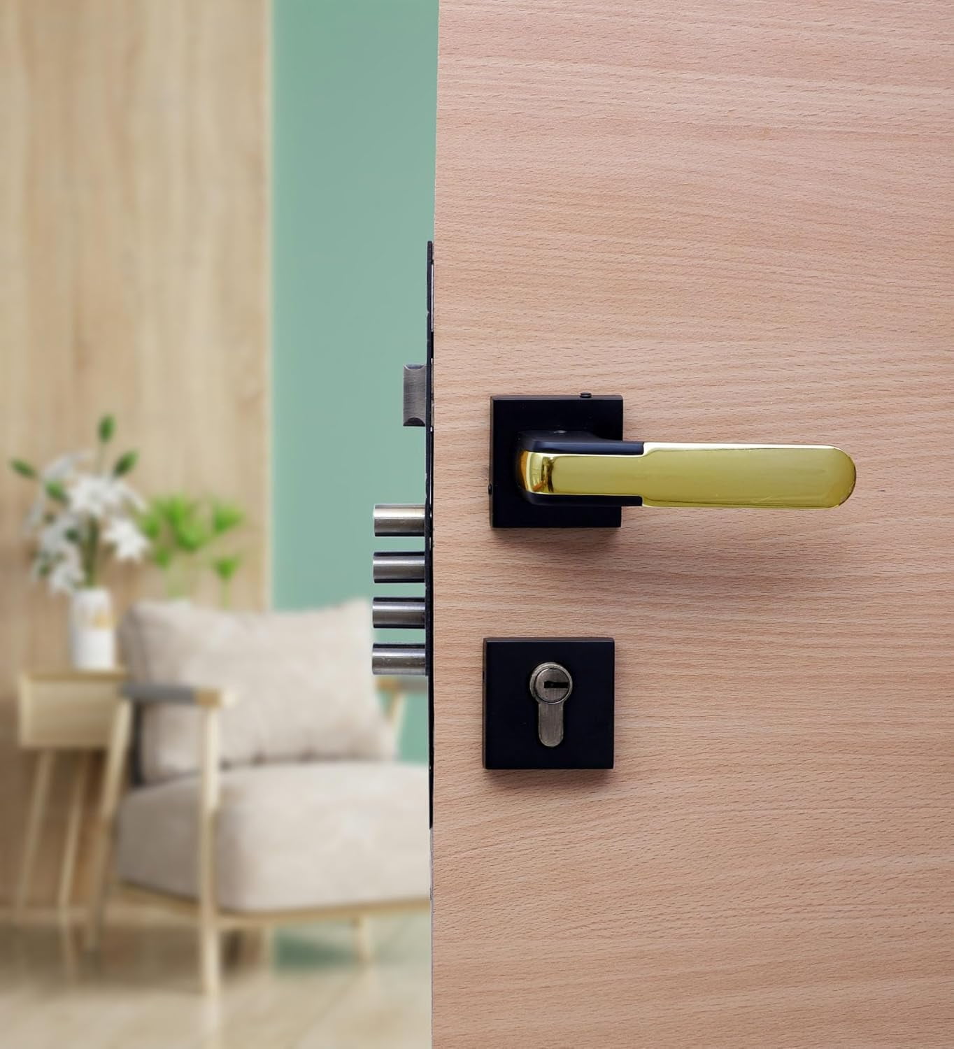 Two Moustaches 5 Inches Luxurious Glossy Finish Mortise Lock Square ...