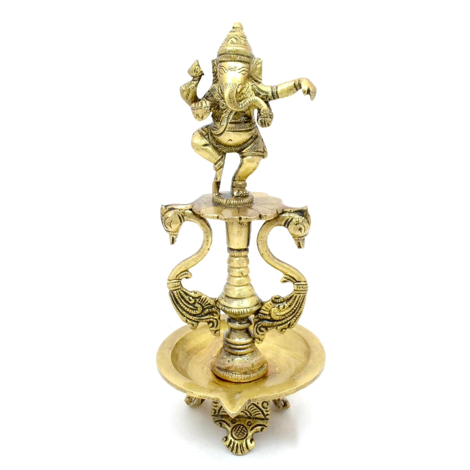 Two Moustaches Brass Dancing Ganesha Oil Diya with Base Diyas for Puja ...