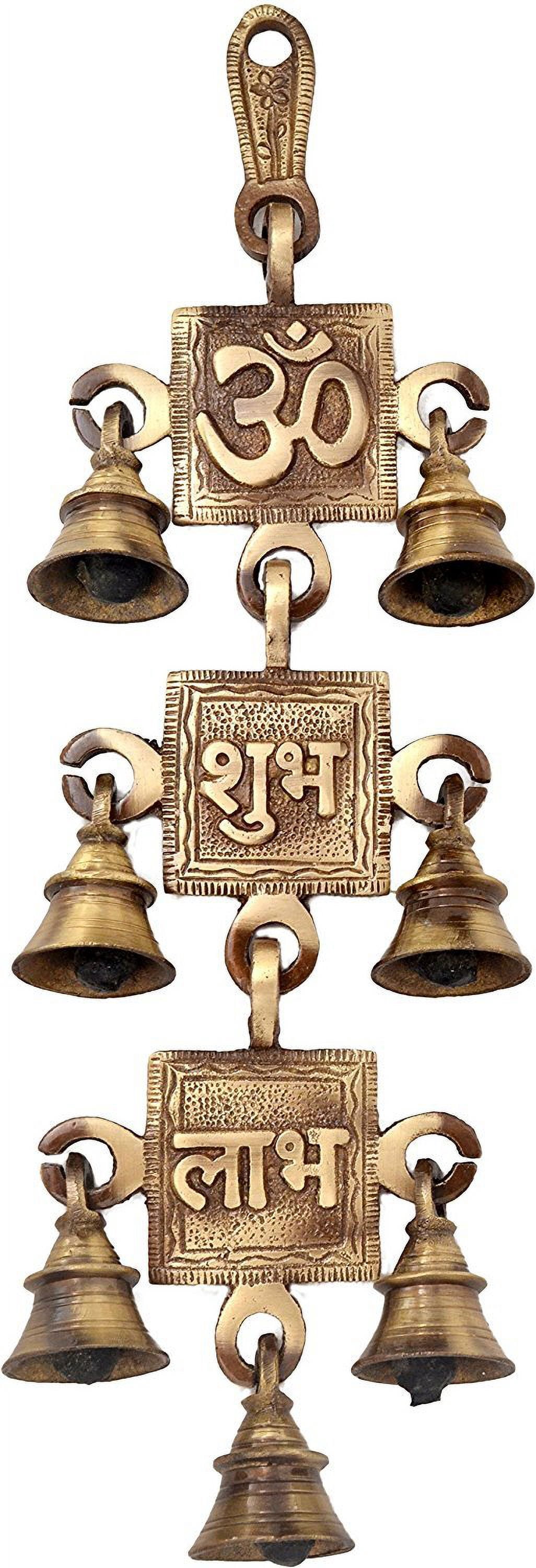 Two Moustaches Om Shubh Labh Design Brass Hanging Bells 12 Inches ...