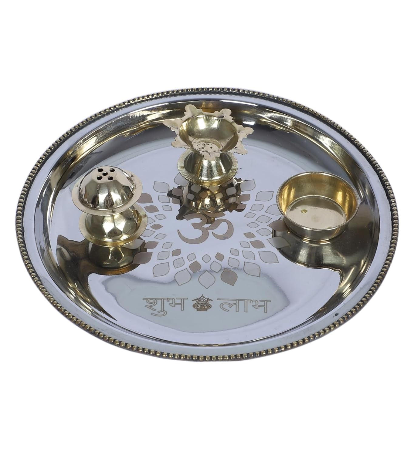 Two Moustaches Om Shubh Labh Engraved 85 Inches Stainless Steel Puja ...