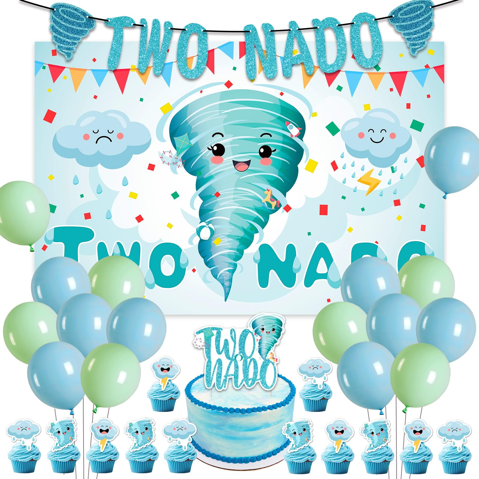 Two Nado Birthday Decorations Blue 2nd AFN1Tornado Theme Party Supplies ...