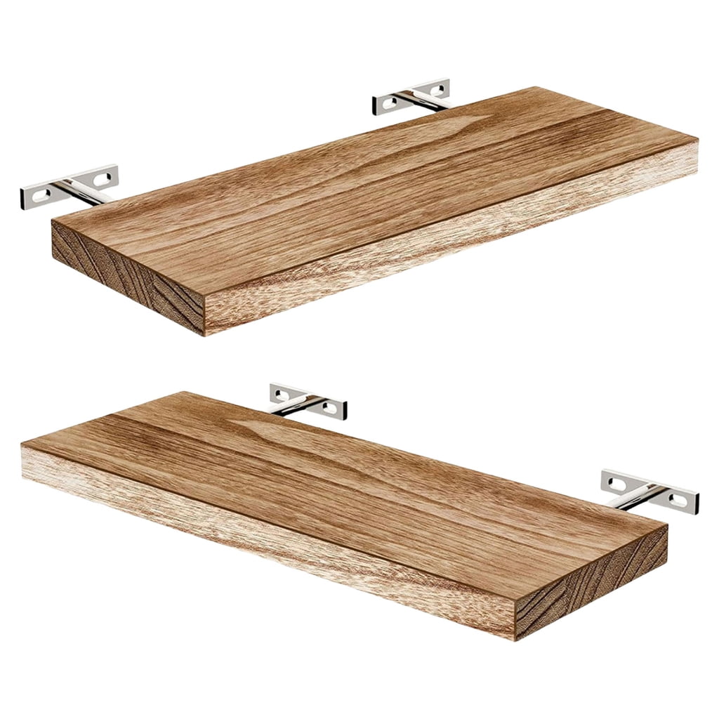 Two Natural Wood Wall Shelves Space Saving Design Durable Load Capacity ...