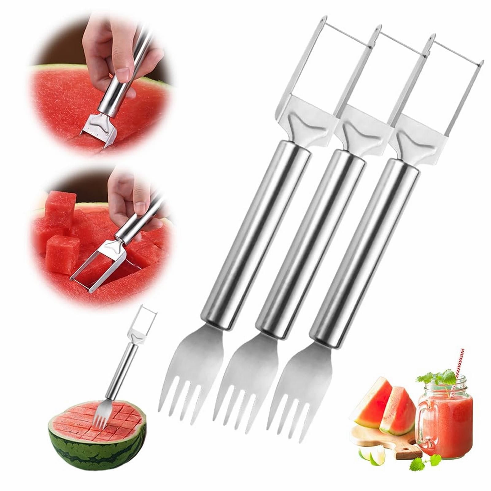 WOMANQAQ 2-in-1 Stainless Steel Fruit Cutter, Compact Watermelon Cutter ...