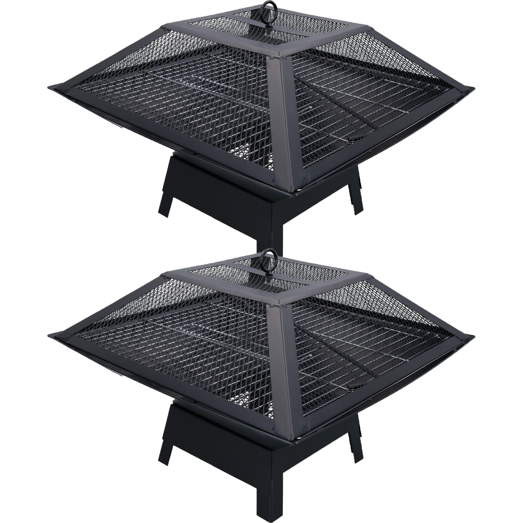 Two Outdoor Metal Garden Fire Pit Baskets With BBQ Barbecue Grill ...
