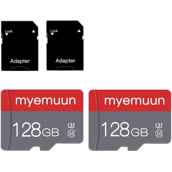 Two Pack Memory Cards TF Card 128GB with Adapter, C10 U3 UHS-1 A1, for ...