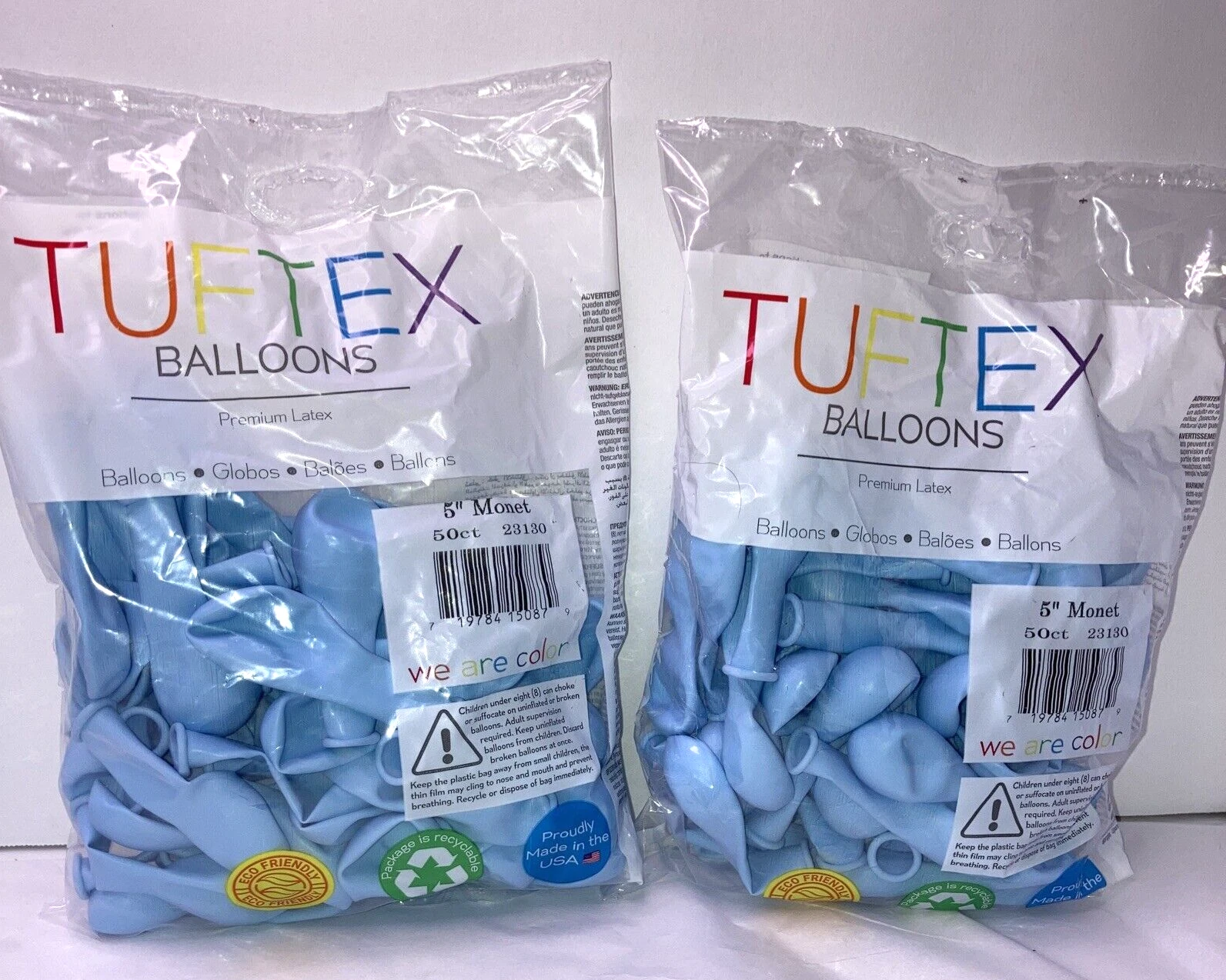 Two Packages Of Latex Balloons 5" Tuftex Monet Baby Blue 100 Total ...