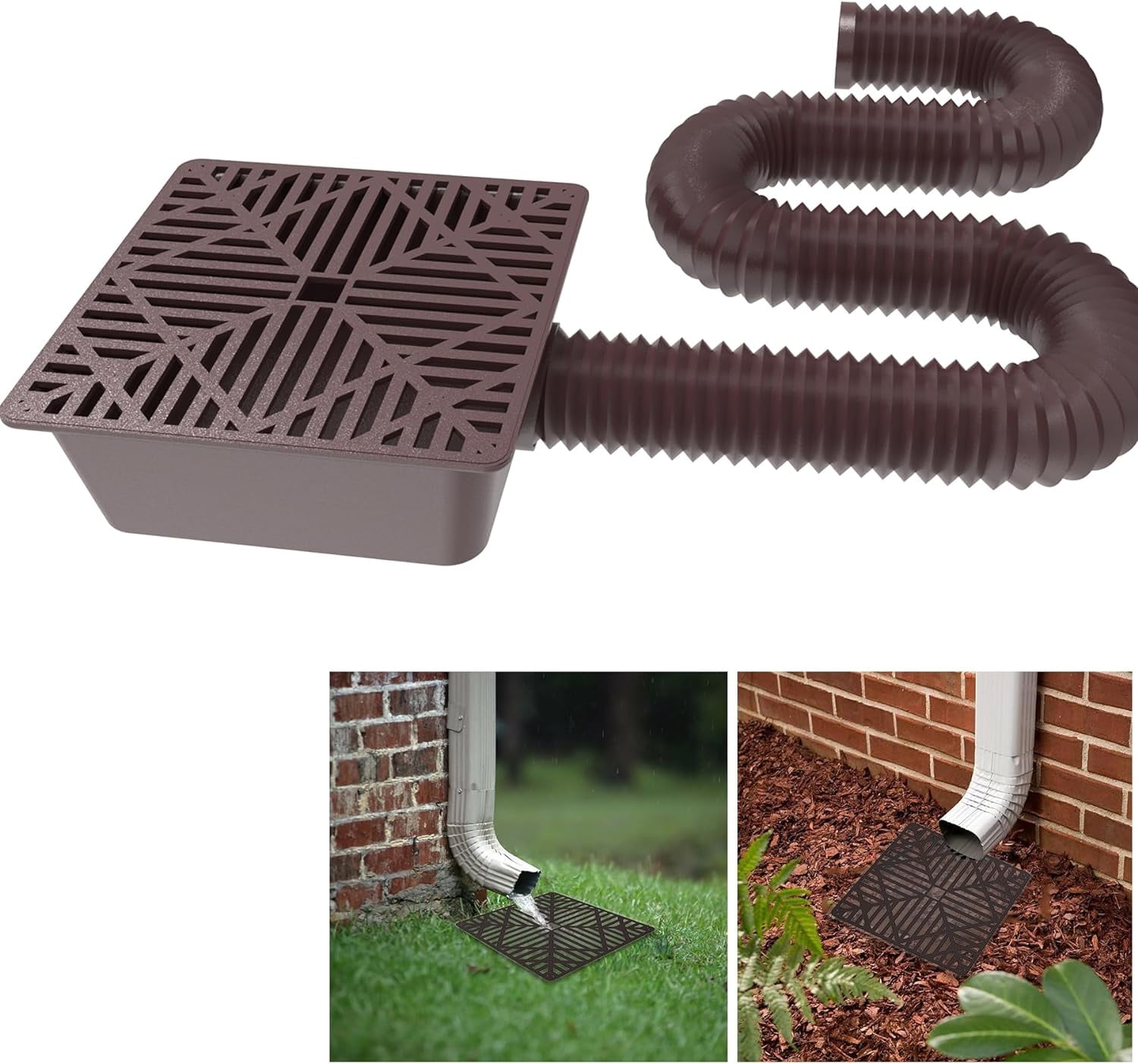(Two Packs) Brown Upgraded Gutter Downspout Extensions Flexible, No Dig ...