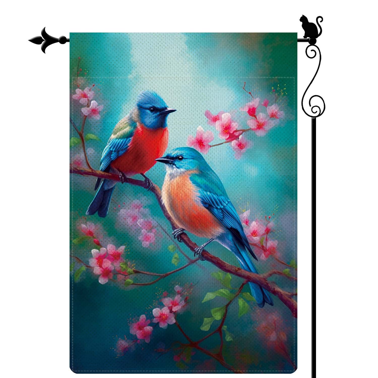 Two Painted Birds Sitting on the Branch Spring Garden Flag Vertical ...