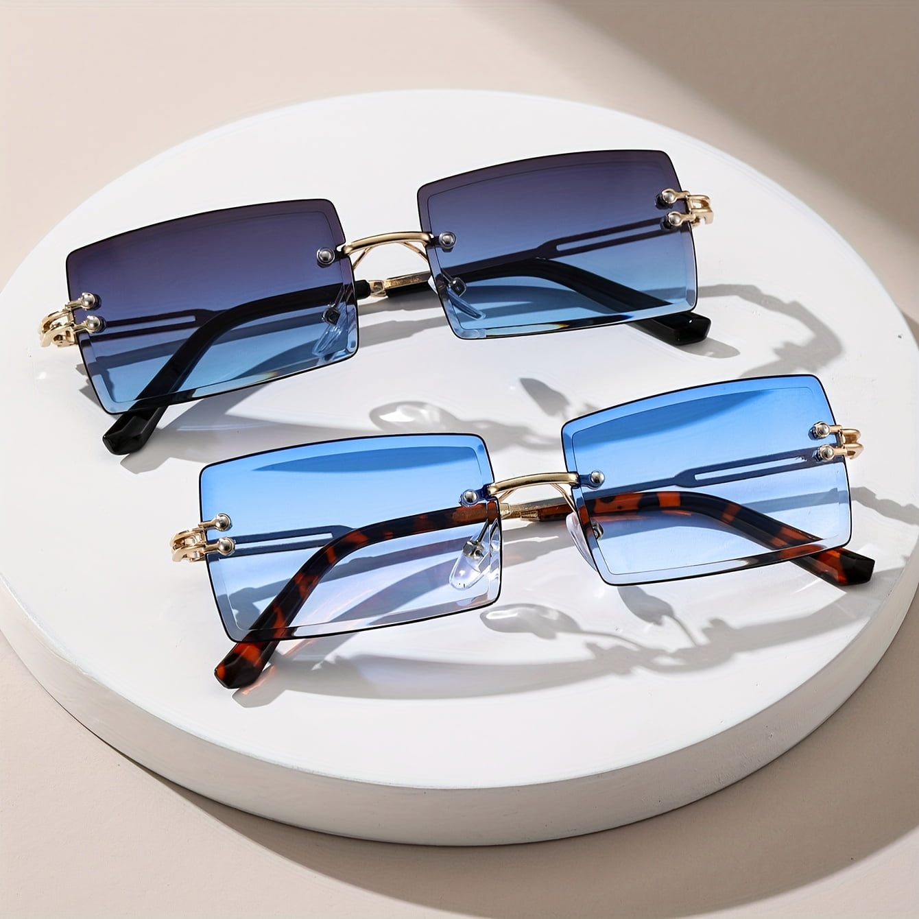 [Two Pairs Trendy Classic Men's Glasses] Two Pairs Of Trendy Classic Rectangular Frameless Men's ...
