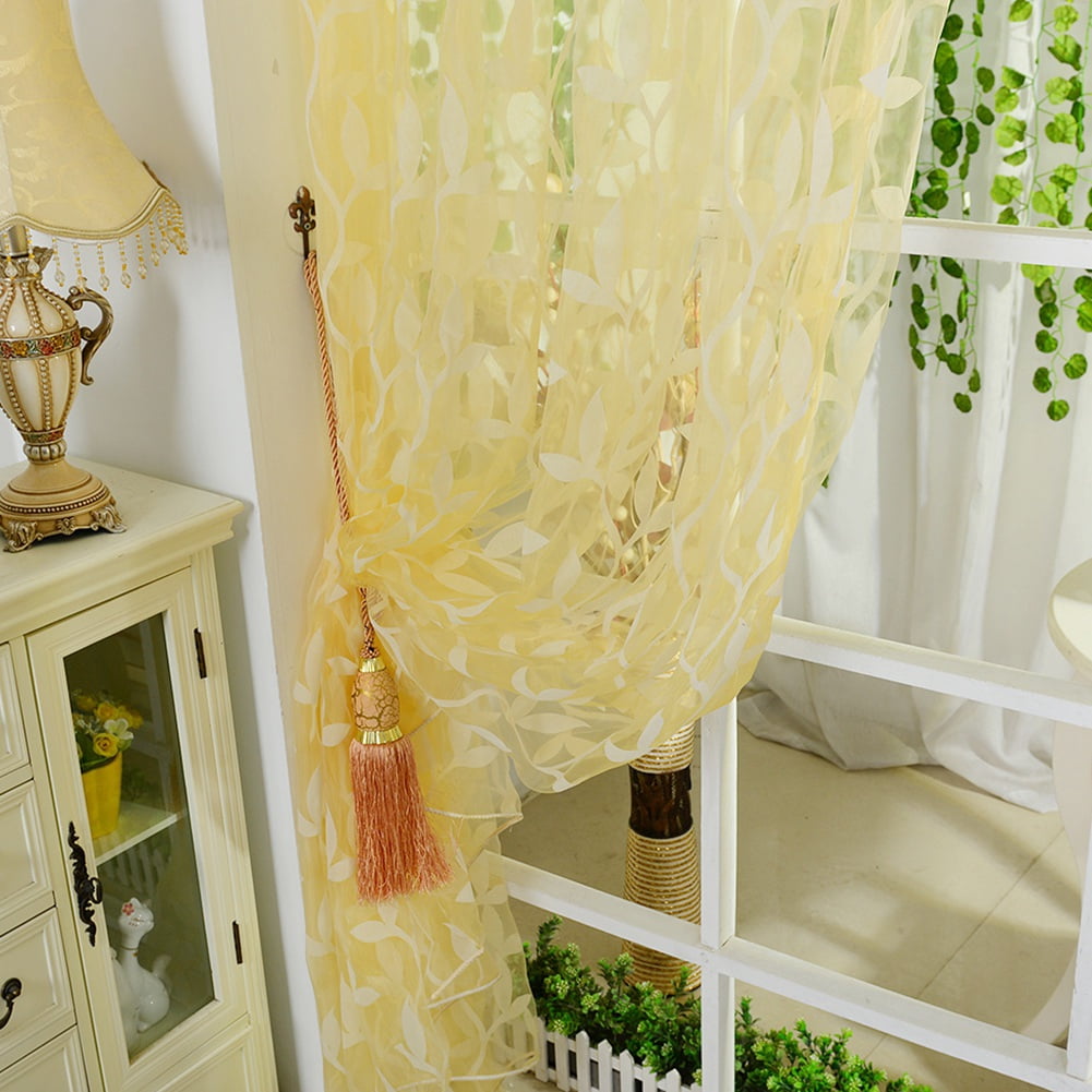 Two Panel Floral Leaves Tulle Voile Window Curtains Door Drape Panel ...
