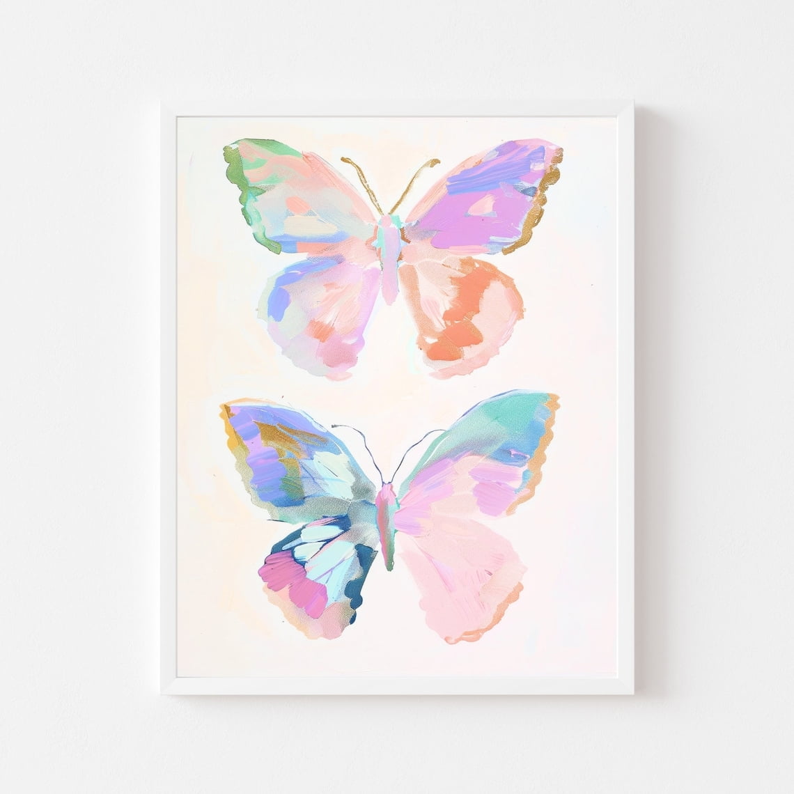 Two Pastel Butterflies Painting Colorful Abstract Insect Wall Art Print ...