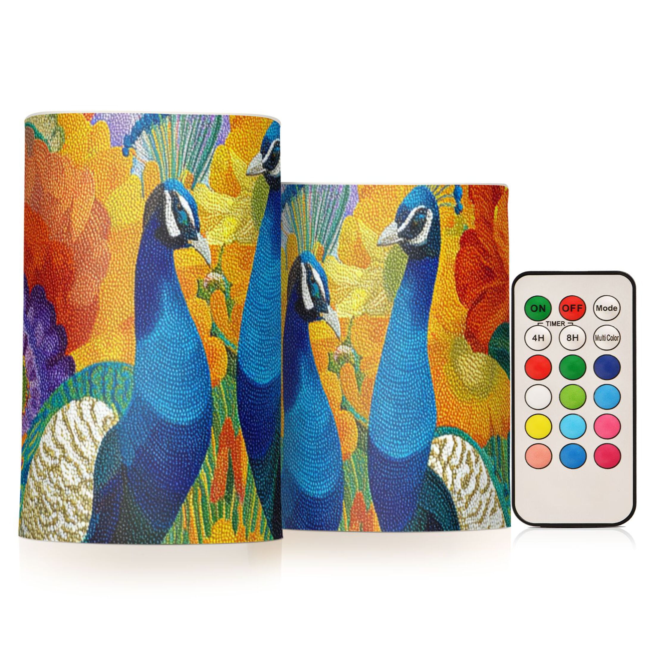 Two Peacocks Amid Flowers Flickering Flameless Candles LED Tealight ...