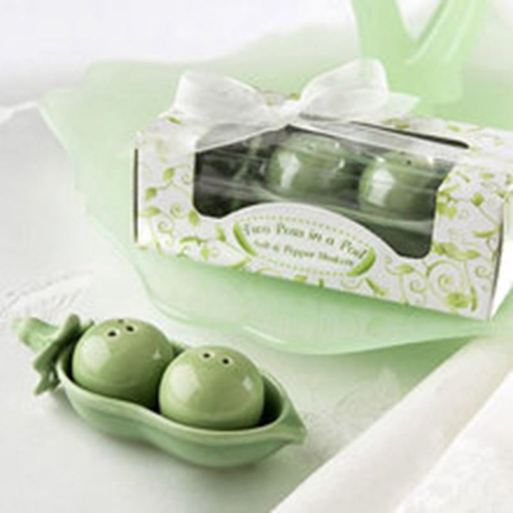 Two Peas in a Pod - Ceramic Salt & Pepper Shakers in Ivy Print Gift Box ...