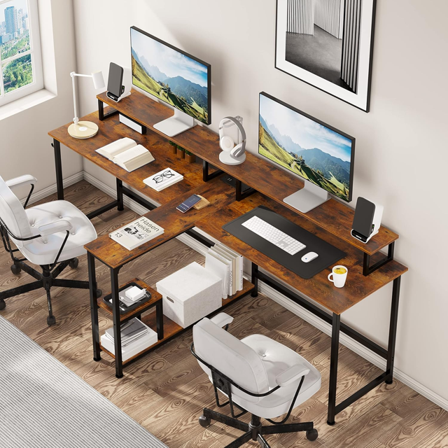 Two Person Desk-83.7 Inch Double Computer Desk with Monitor Stand and ...