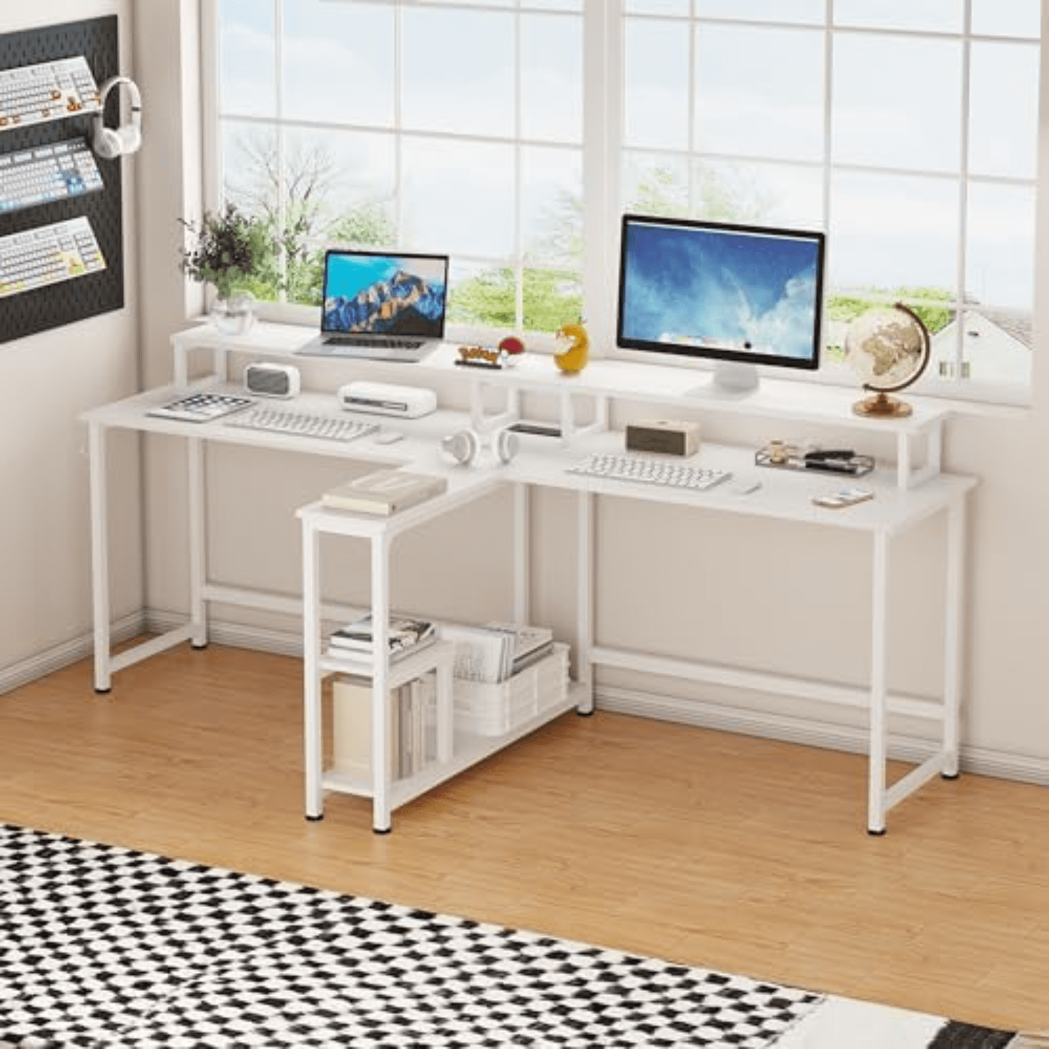 Two Person Desk-83.7 Inch Double Computer Desk with Monitor Stand and ...