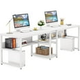 Two Person Desk with Bookshelf, 78.7 Computer Office Double Desk for ...