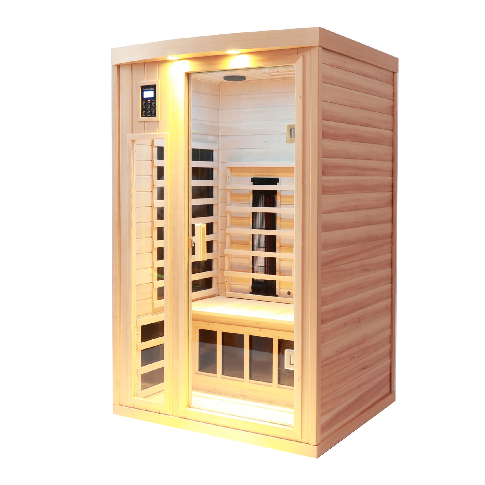 Two-Person Hemlock Far-Infrared Sauna with Reading Lights, Colored LEDs ...