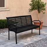 Two-Person Patio Bench Contemporary Slat Back Black Steel and WPC, 45.7 ...