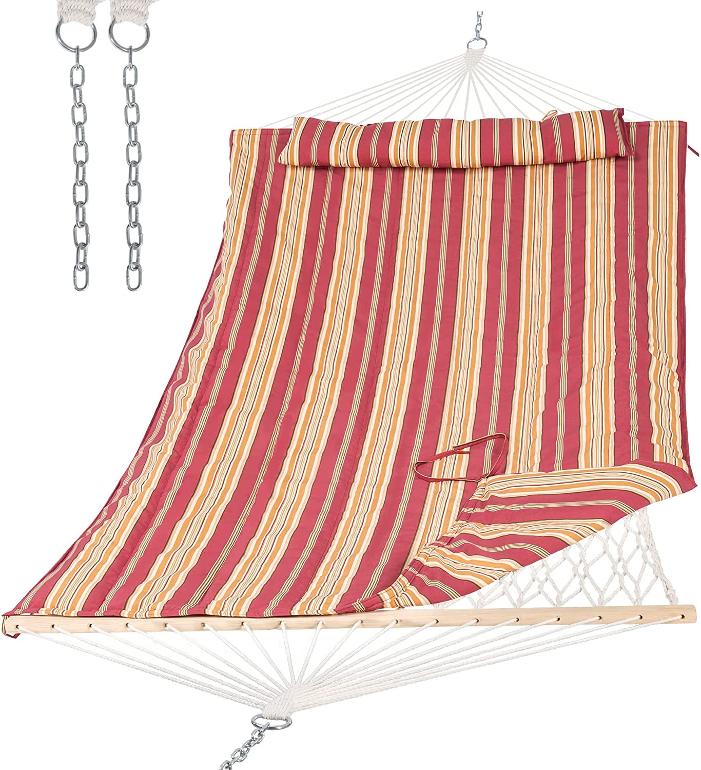 Two Person Rope Hammock with Pad, Hanging Tree Double Hammock with ...