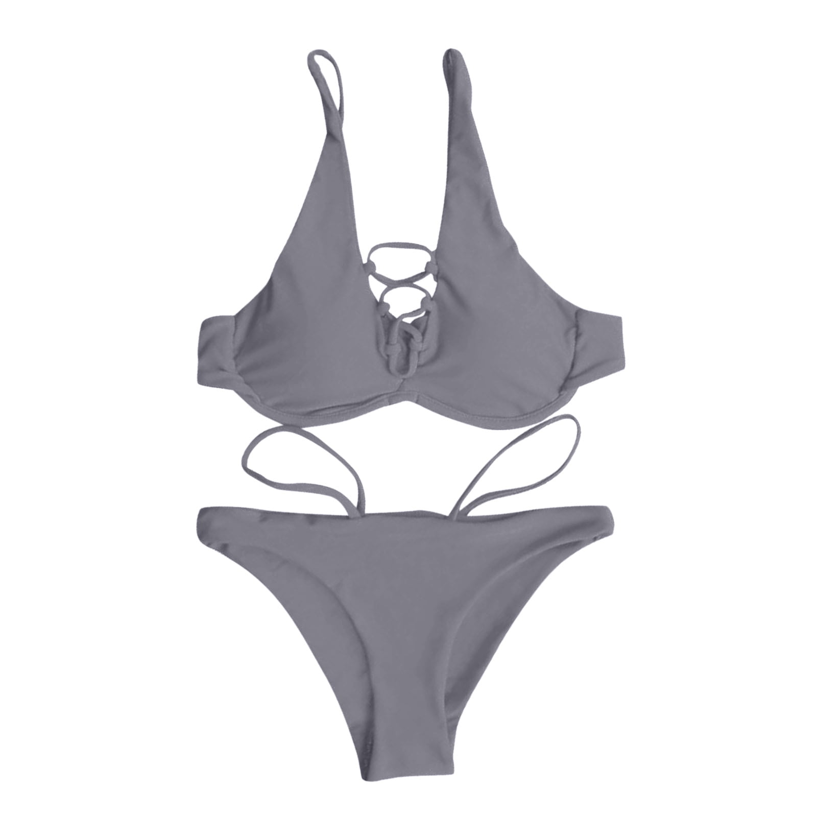 Tensunnyd Two Piece Bikinis Swimsuit For Women Solid Color Deep V Neck