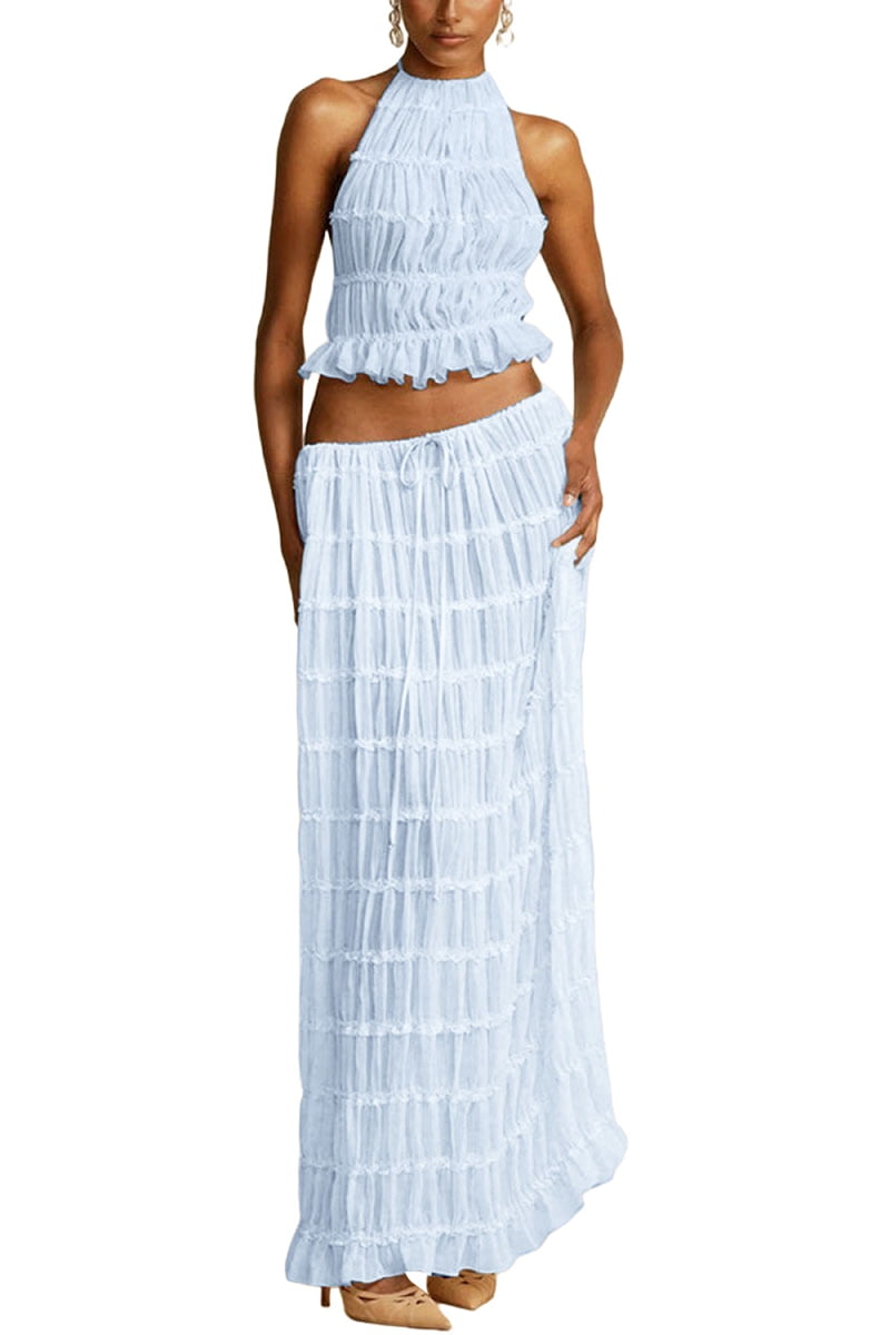 Two Piece Maxi Skirt Sets for Women Summer Backless Halter Beach Top ...