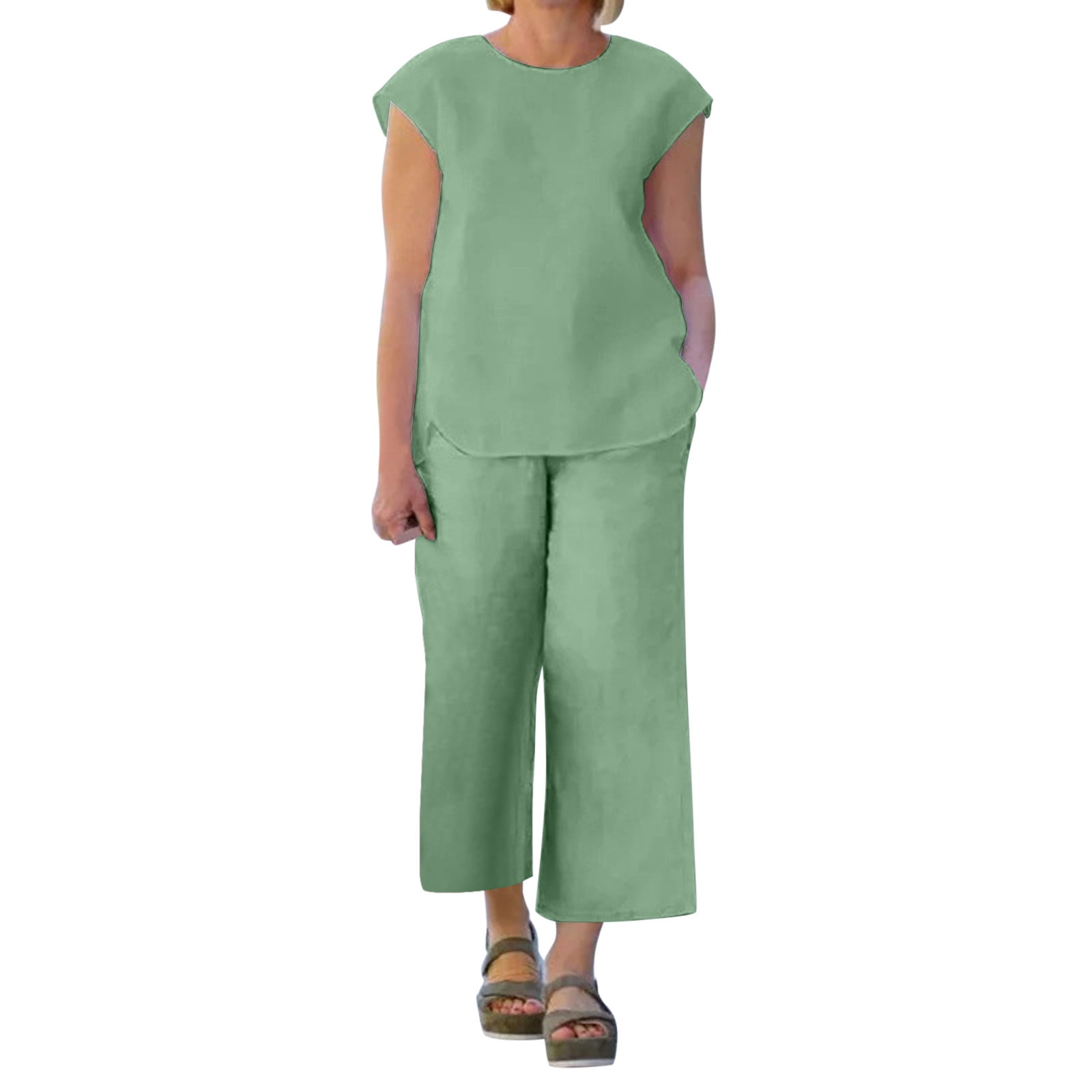 Two Piece Pantsuit Pant Sleeve Women Casual Summer Solid Color 2 Piece ...