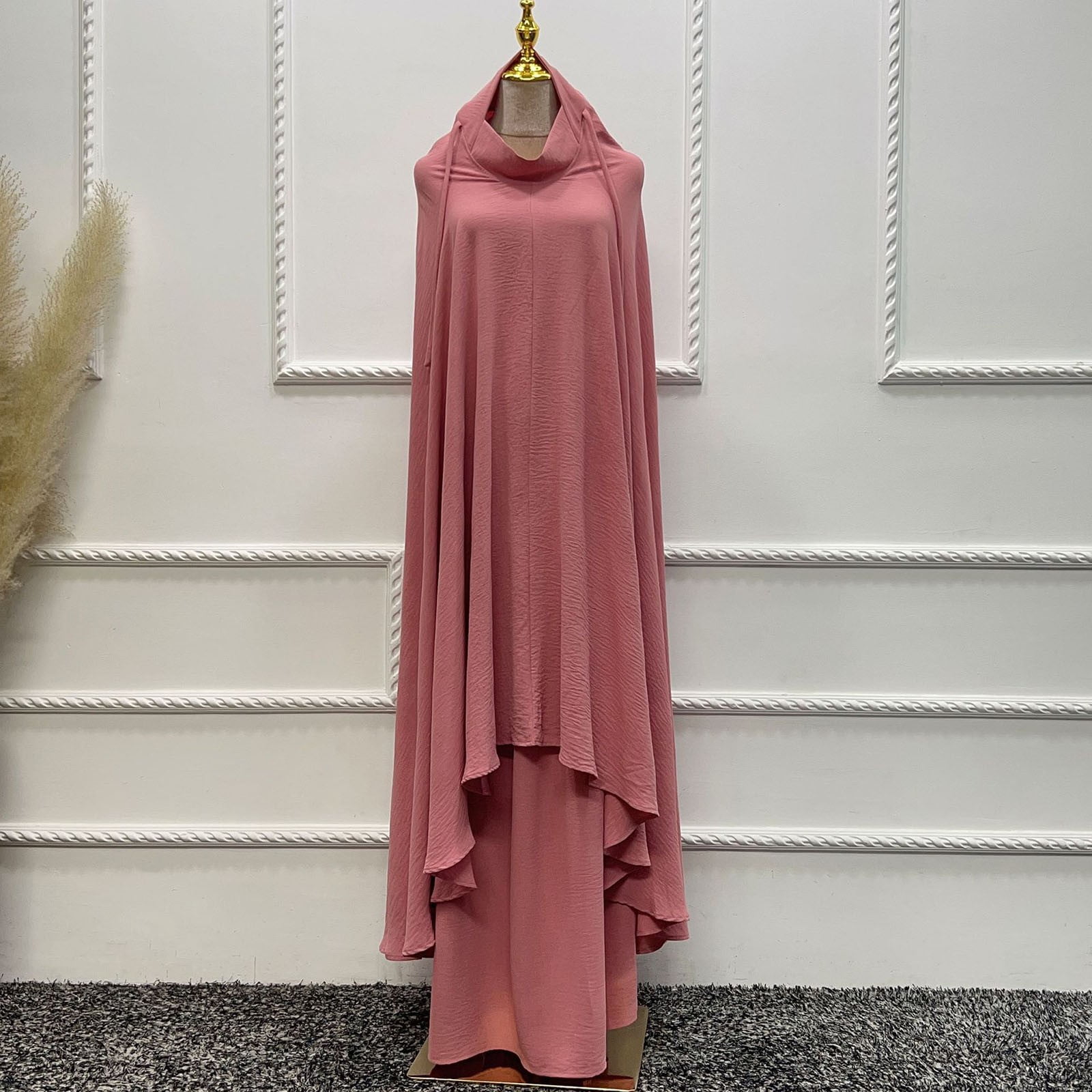 Two Piece Set Of Women's Clothing Middle Arab Solid Color Long Robe ...