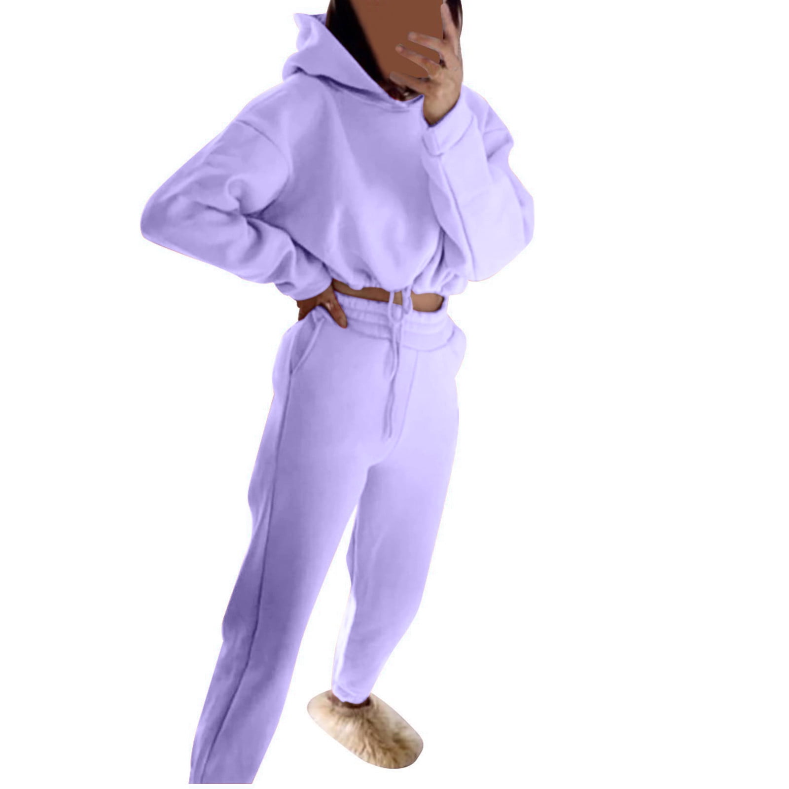 Two Piece Sets for Women Casual Solid Color Long Sleeved Hoodie ...